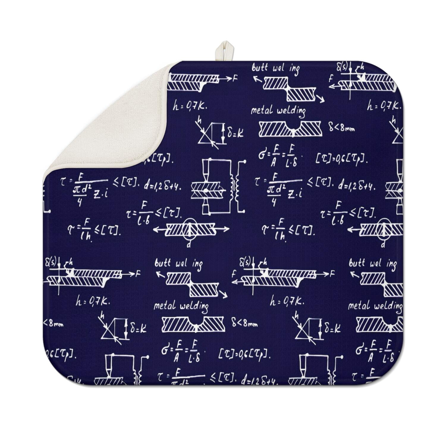 Math Equations Engineering Diagrams Navy Pattern Dish Drying Mat for ...