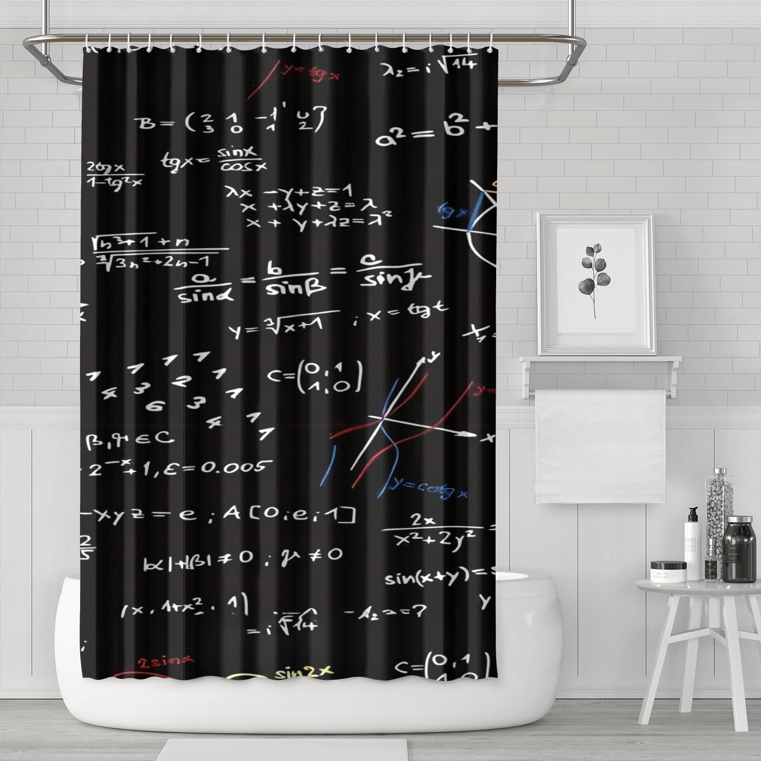 Math Equations Geometric Shapes Black Pattern Shower Curtain 72"x72 ...
