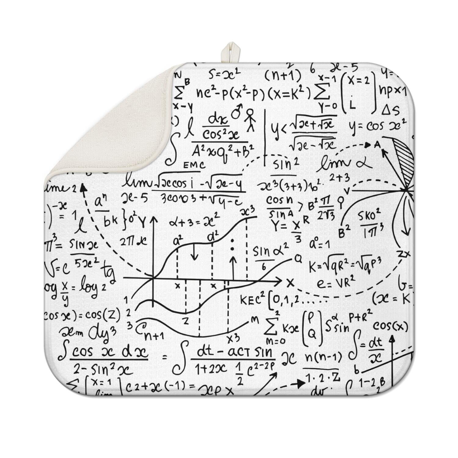 Math Equations Geometry Icons White Pattern Dish Drying Mat for Kitchen ...