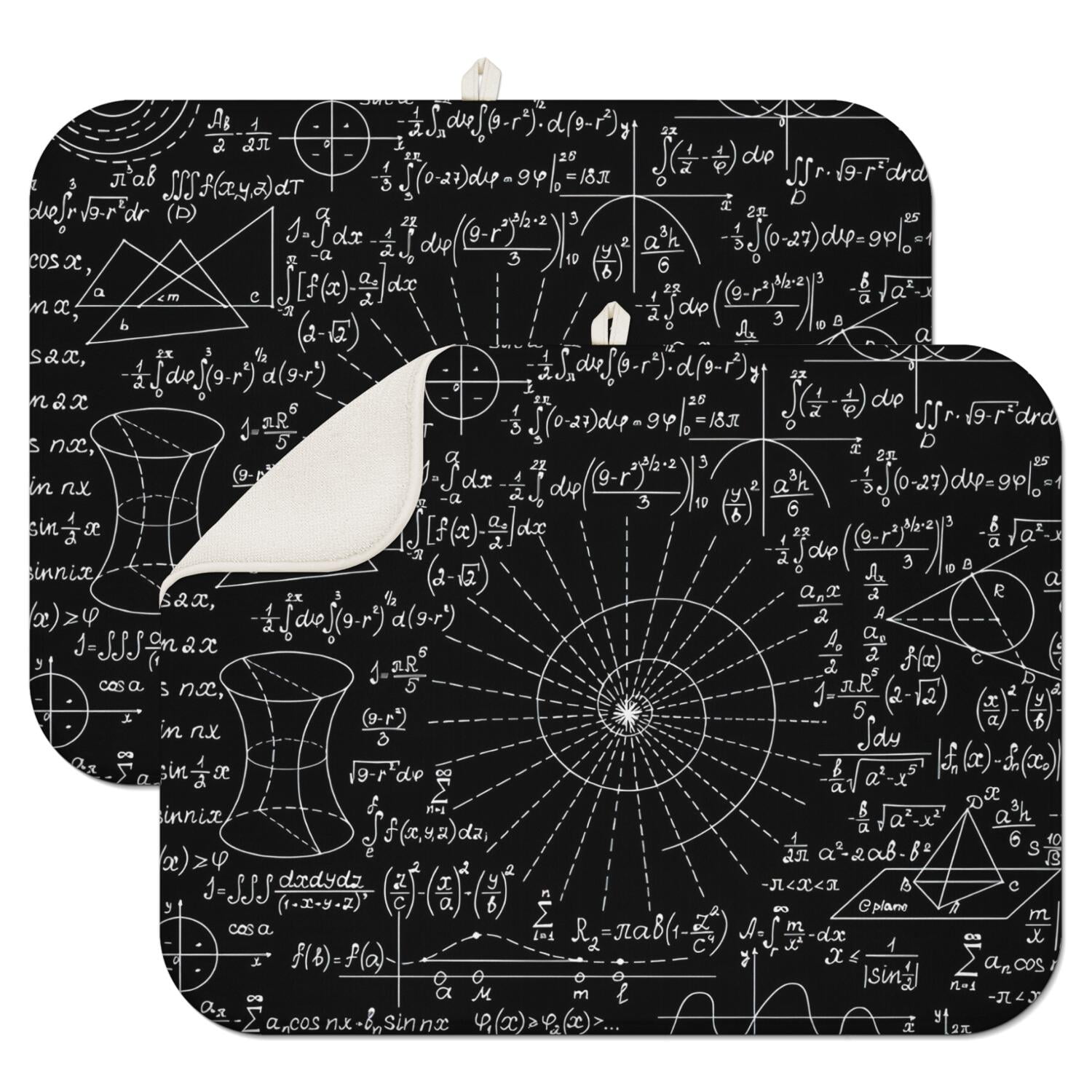 Math Equations Geometry Shapes Black Pattern Dish Drying Mat for ...