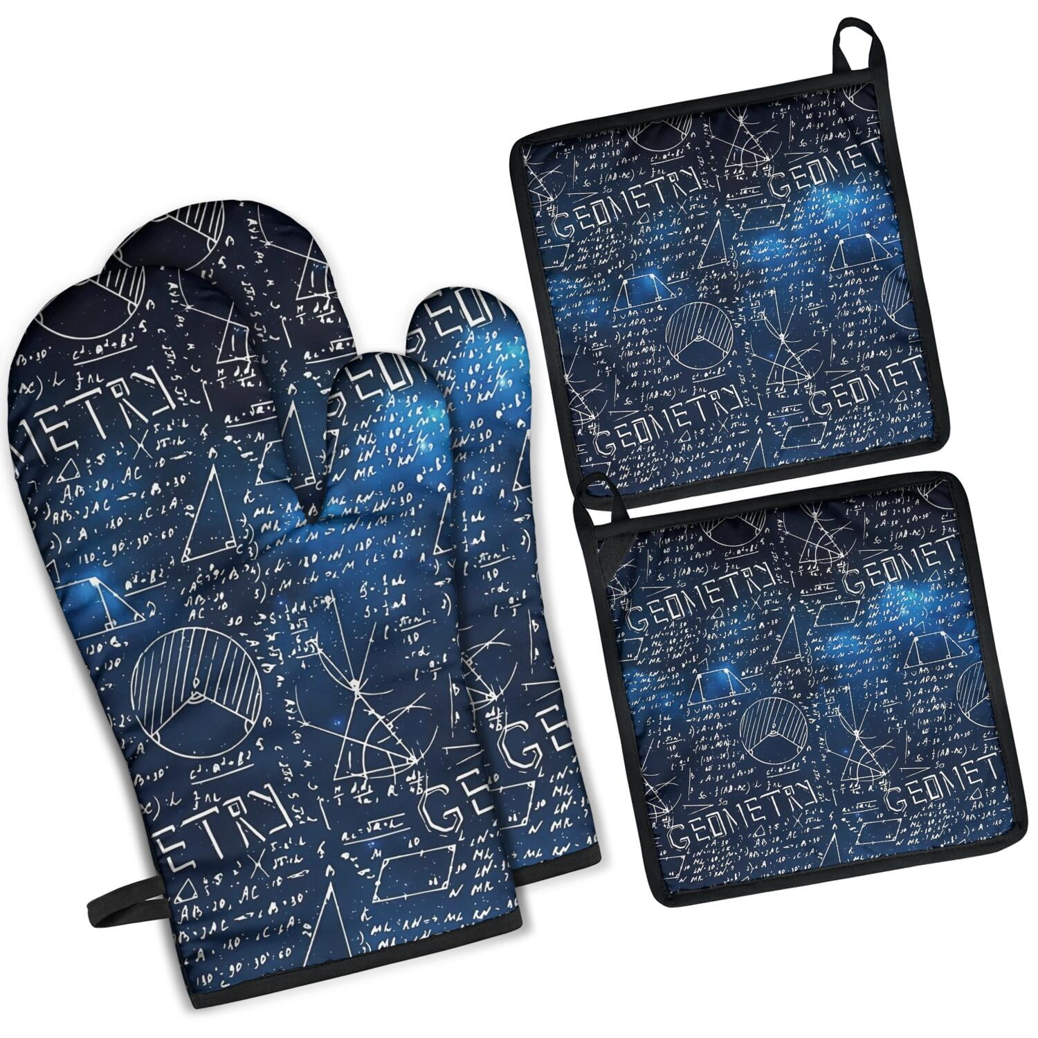 Math Equations Geometry Symbols Blue Pattern Kitchen Oven Mitt and Pot ...