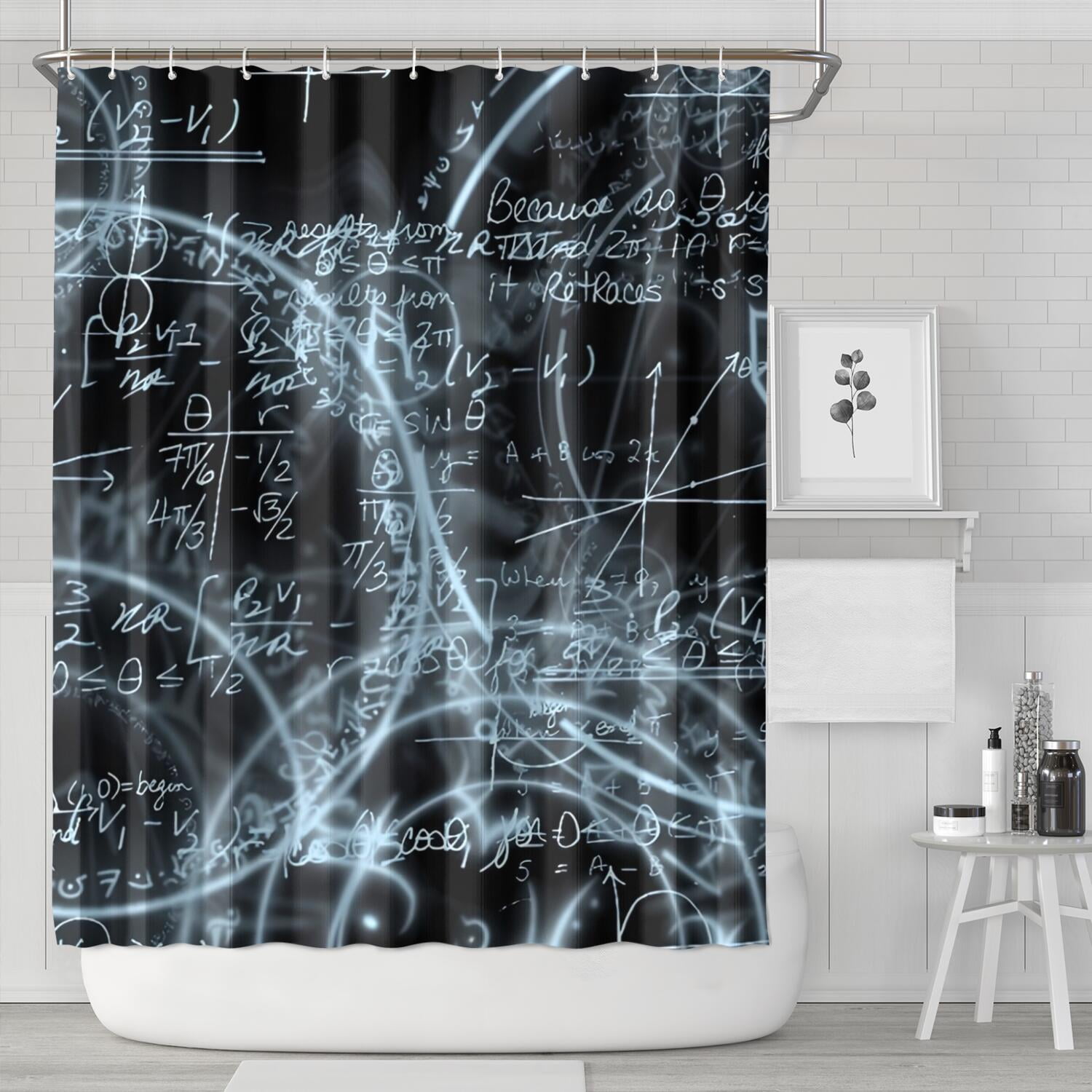 Math Equations Glowing Formulas Black Pattern Shower Curtain 84"x72 ...