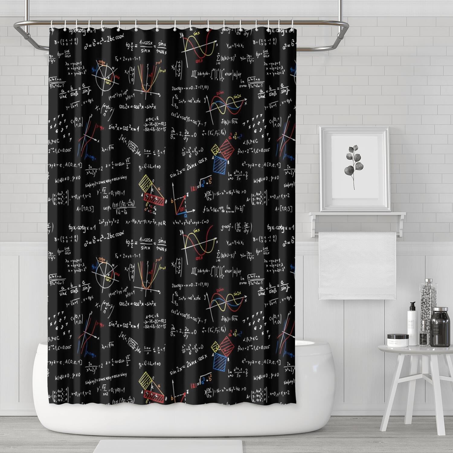Math Equations Graphs Black Pattern Shower Curtain 72"x72" ,Bathroom ...