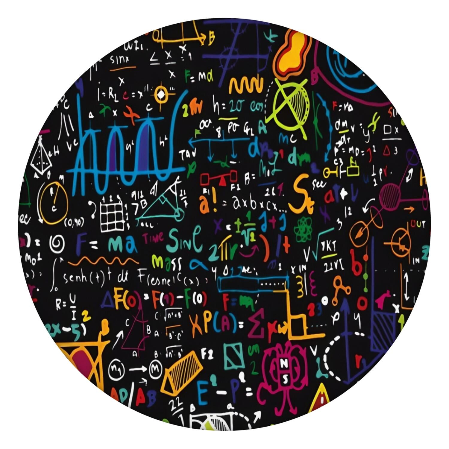 Math Equations Handwritten Notes Black Pattern Round Fitted Tablecloth ...