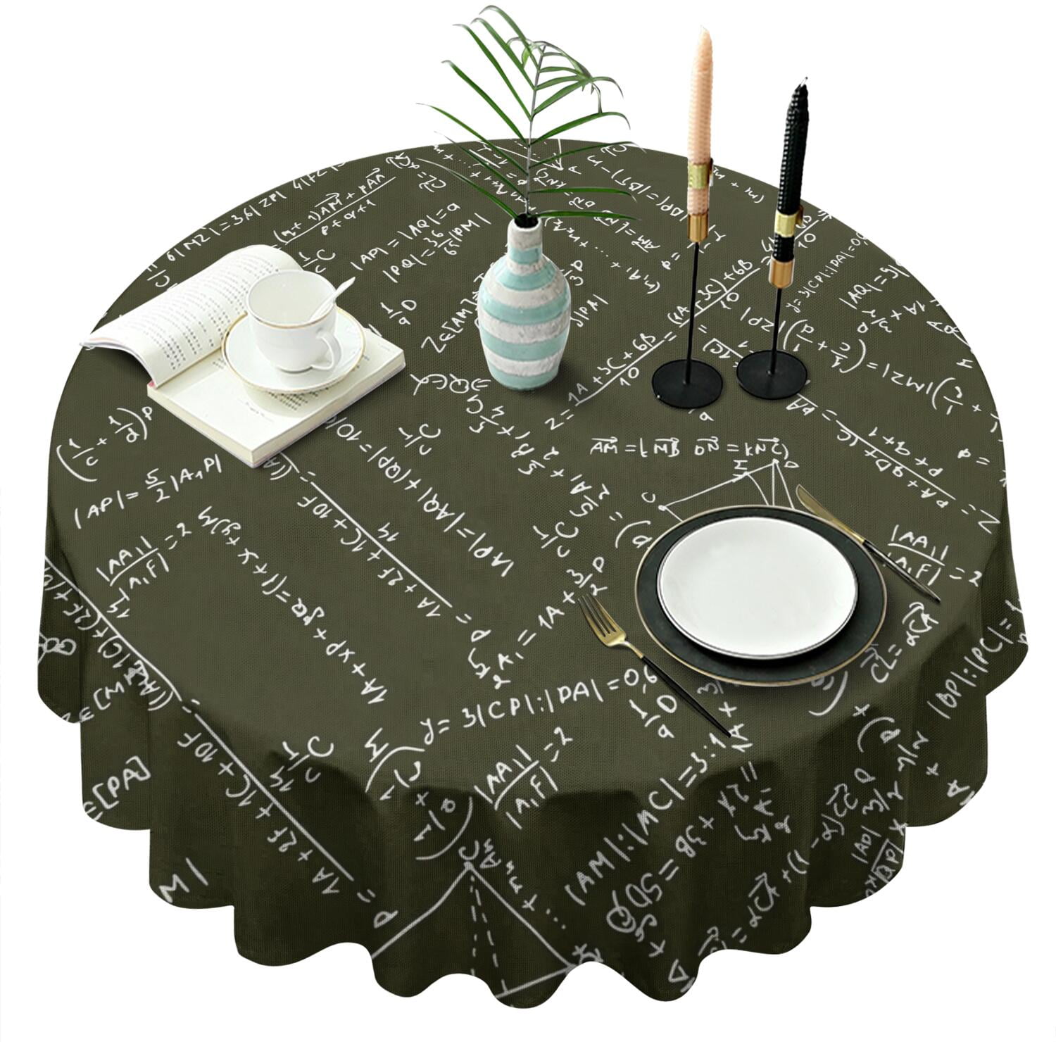 Math Equations Math Symbols Black Pattern Round Tablecloth 60"x60 ...