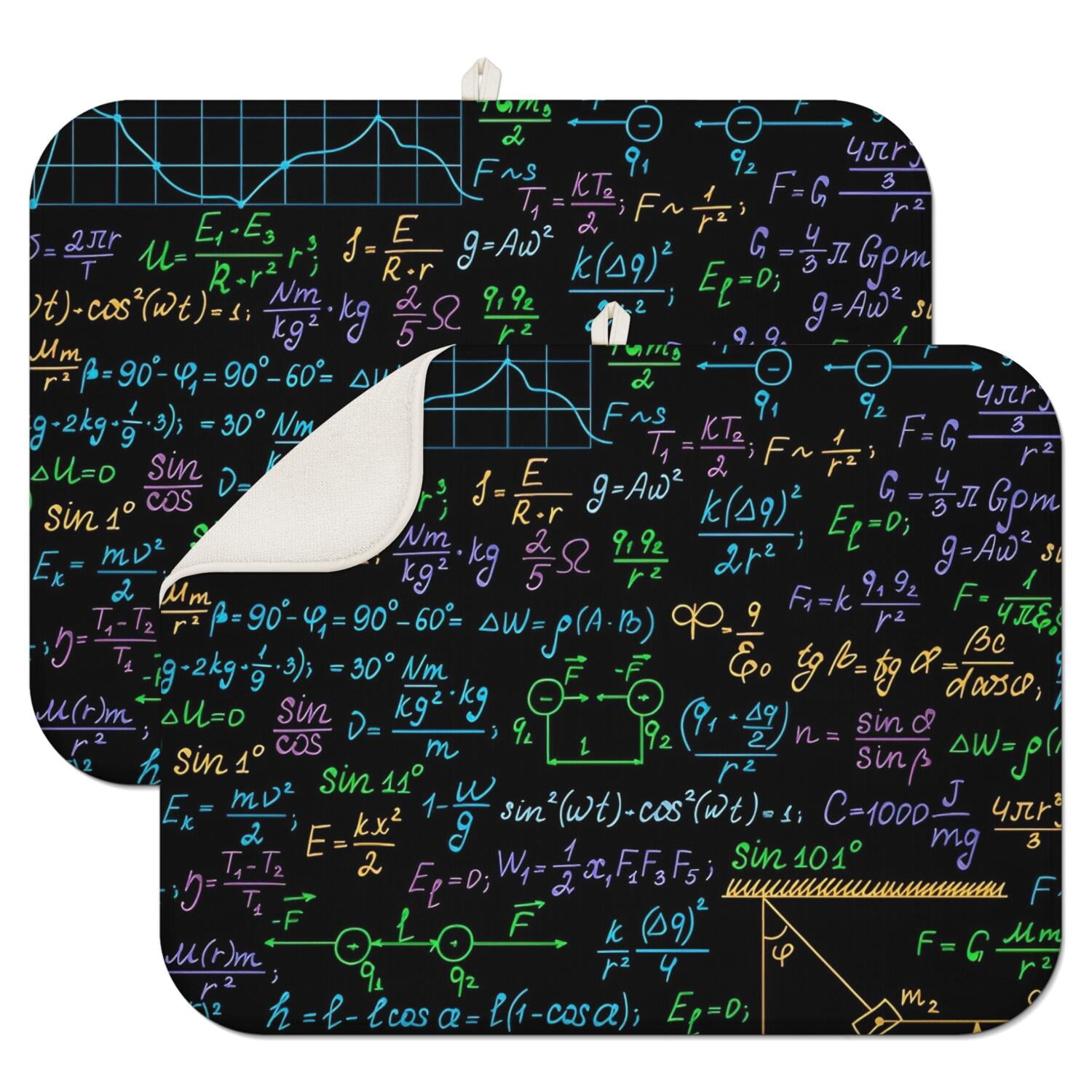 Math Equations Physics Formulas Black Pattern Dish Drying Mat for ...