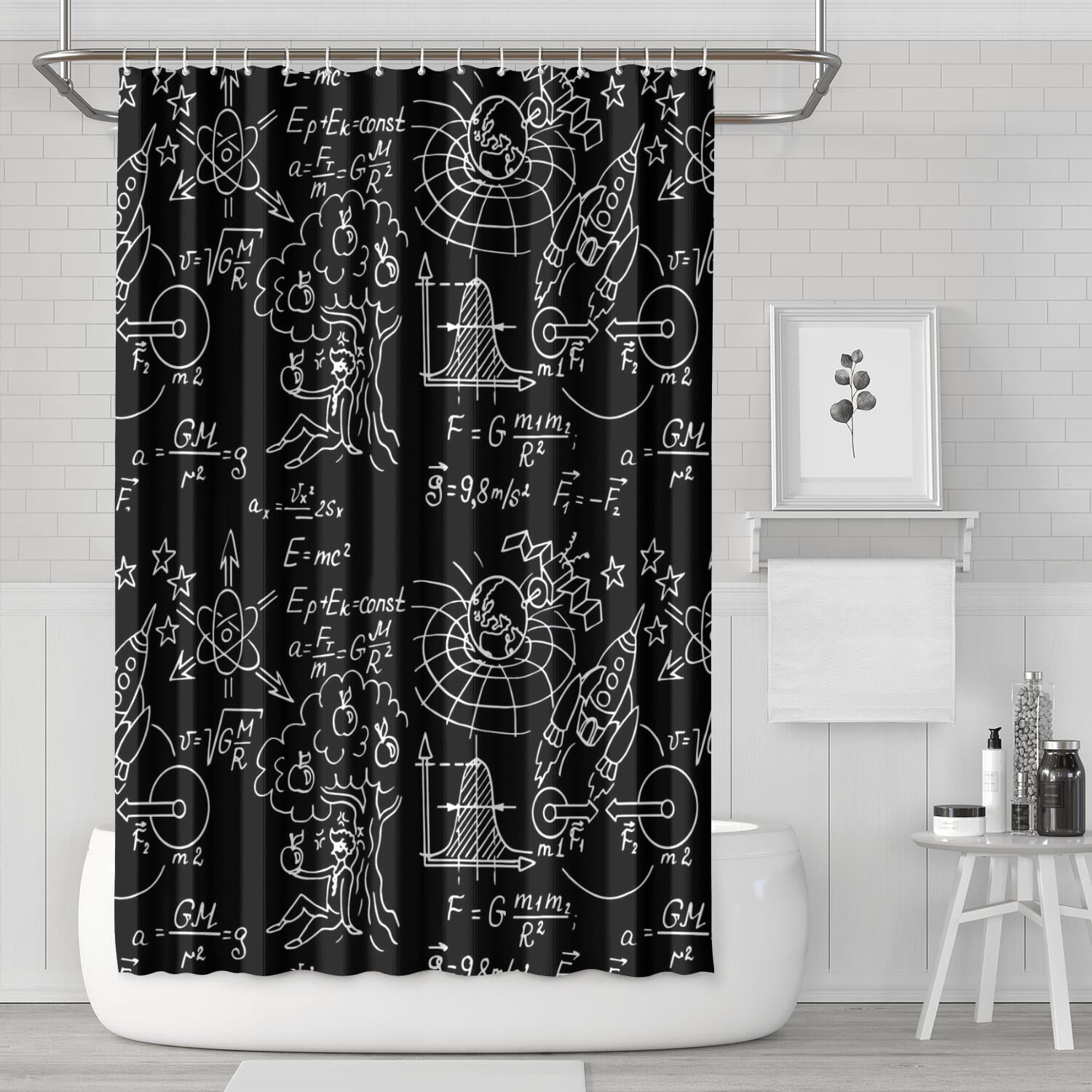 Math Equations Physics Icons Black Pattern Shower Curtain 72"x72 ...