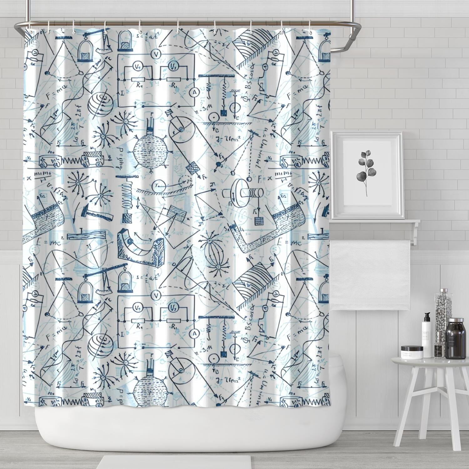 Math Equations Science Symbols Pattern Shower Curtain 84"x72" ,Bathroom ...