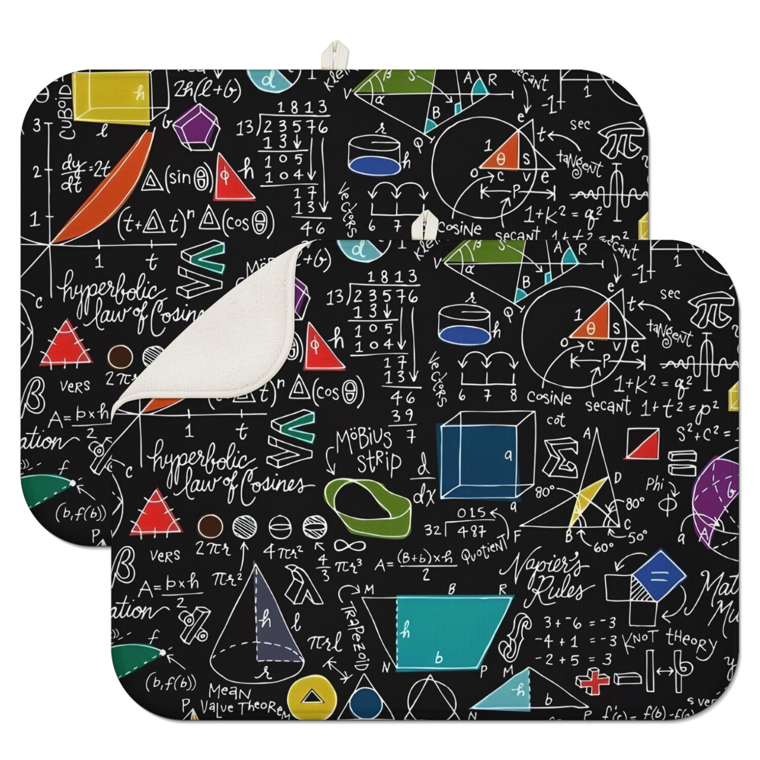 Math Equations Symbols Black Pattern Dish Drying Mat for Kitchen 1 Pack ...