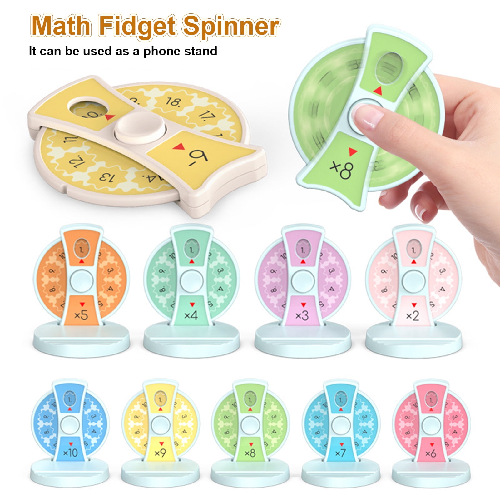 Math Fidget Spinner Phone Holder Addition Subtraction Multiplication ...