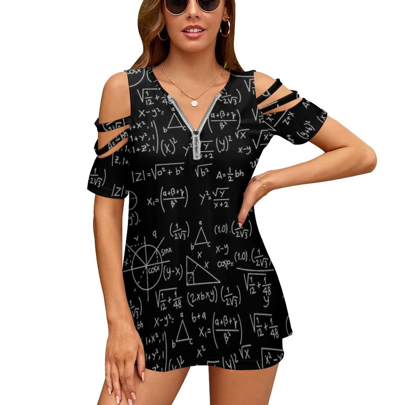 Math Formulas Blackboard School Geek New Fashion Zip Off Shoulder Top ...