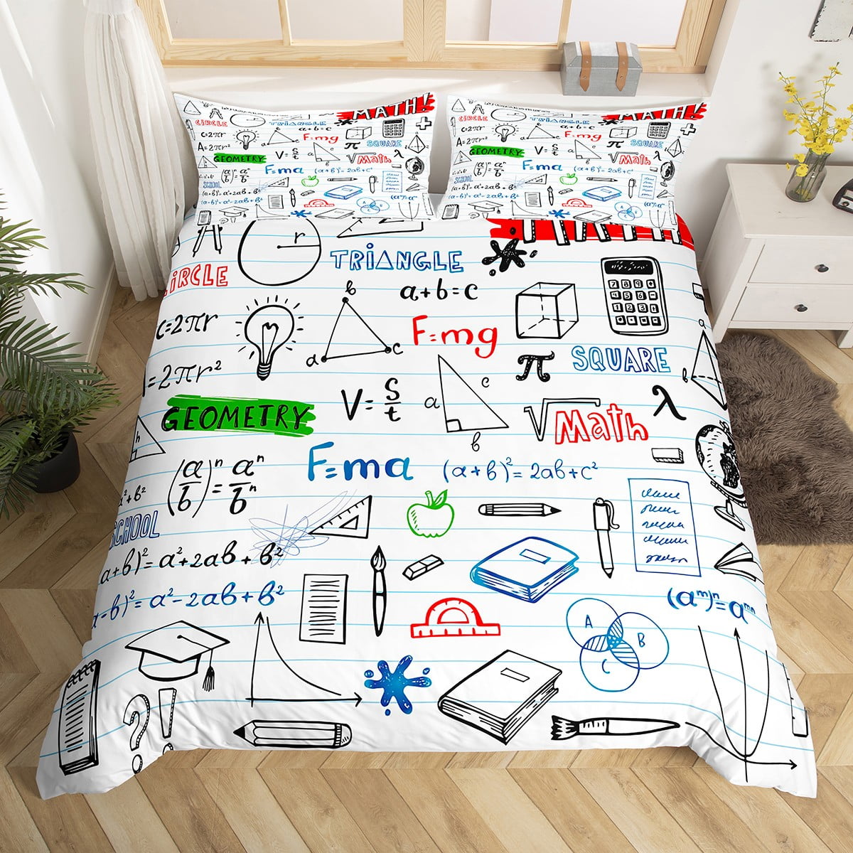 Math Geometry Science Bedding Set for Boys Girls Math Theme Duvet Cover ...