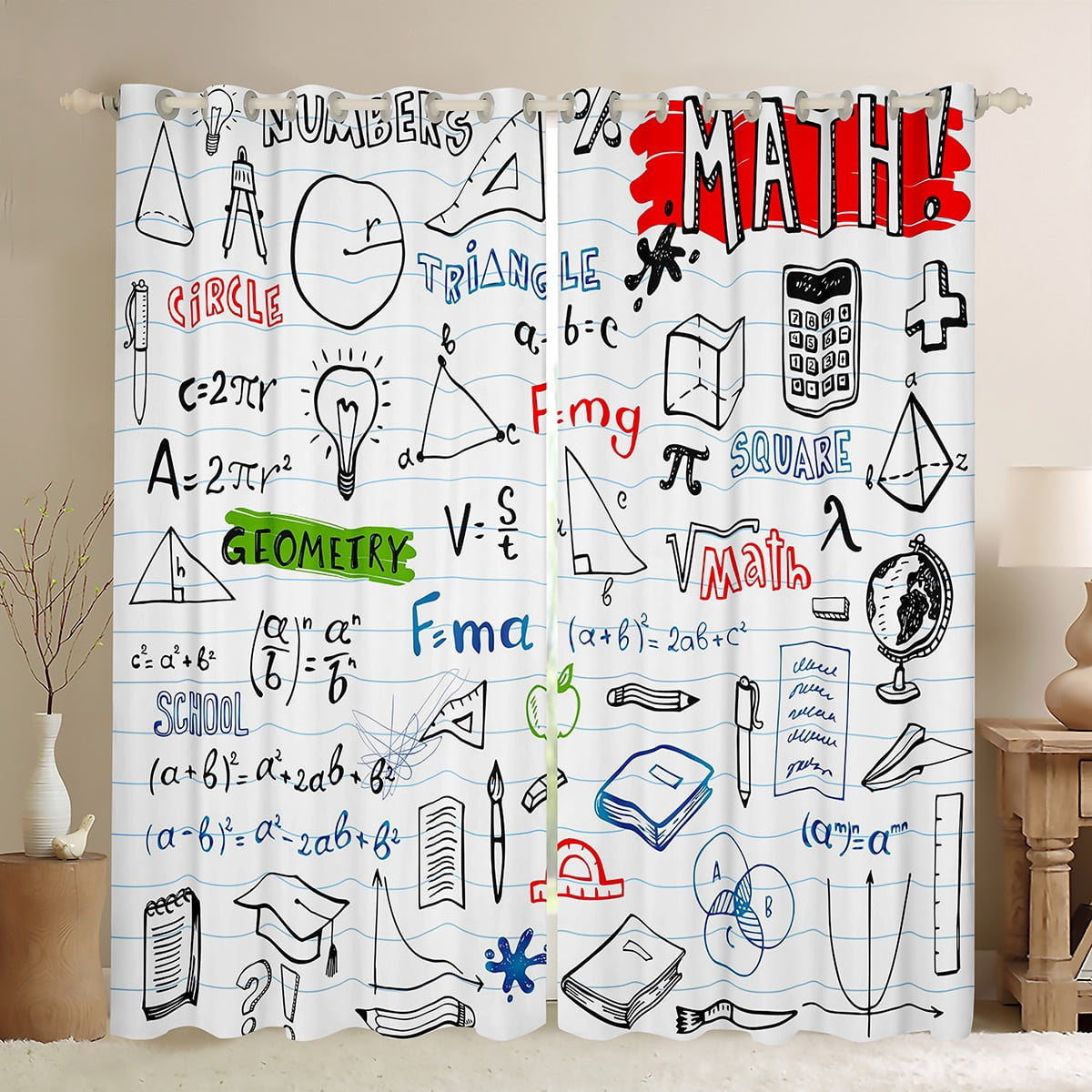Math Geometry Science Curtains for Boys Girls Math Theme Window ...