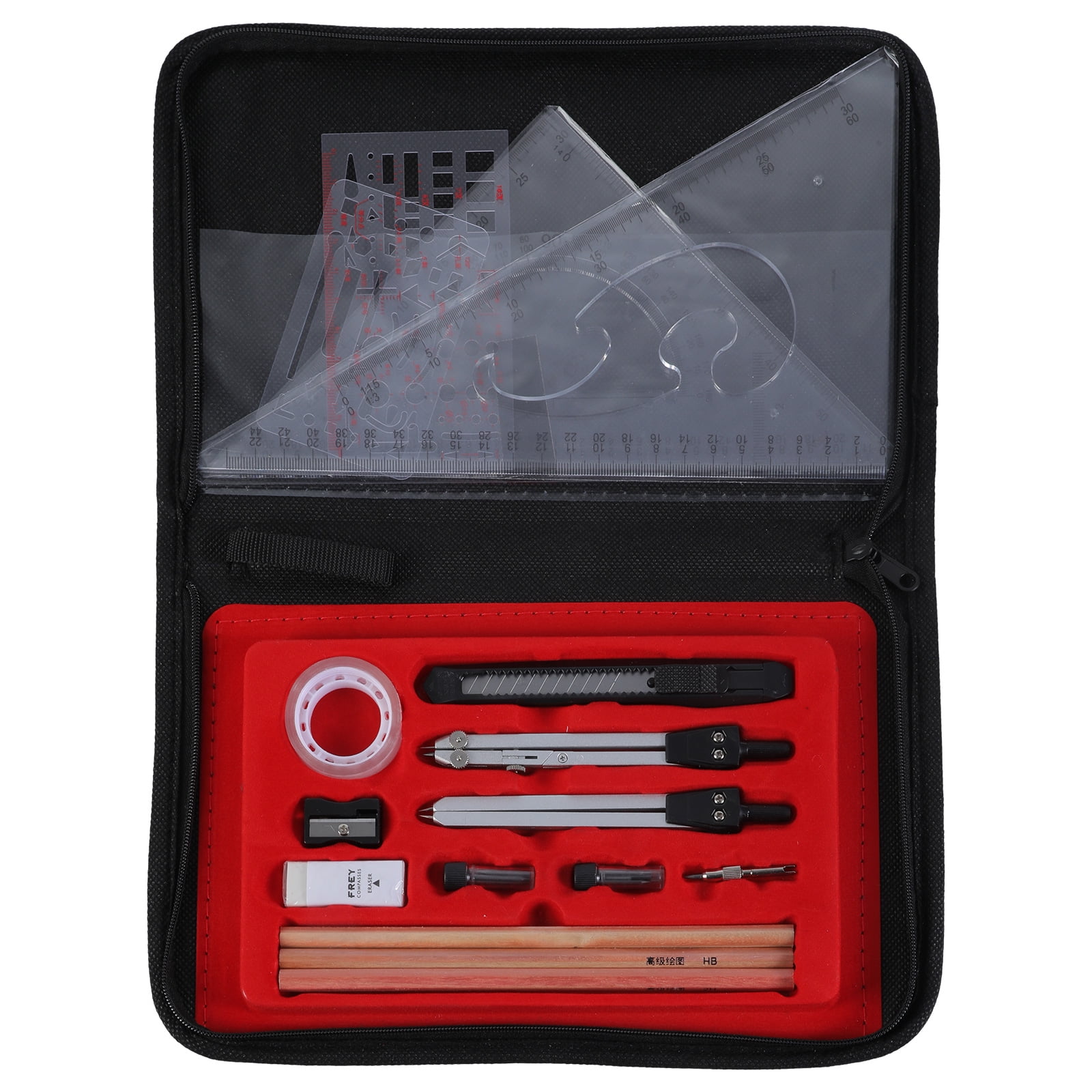 Math Geometry Set with Set Squares, Ruler, Metal Divider, Mechanical ...