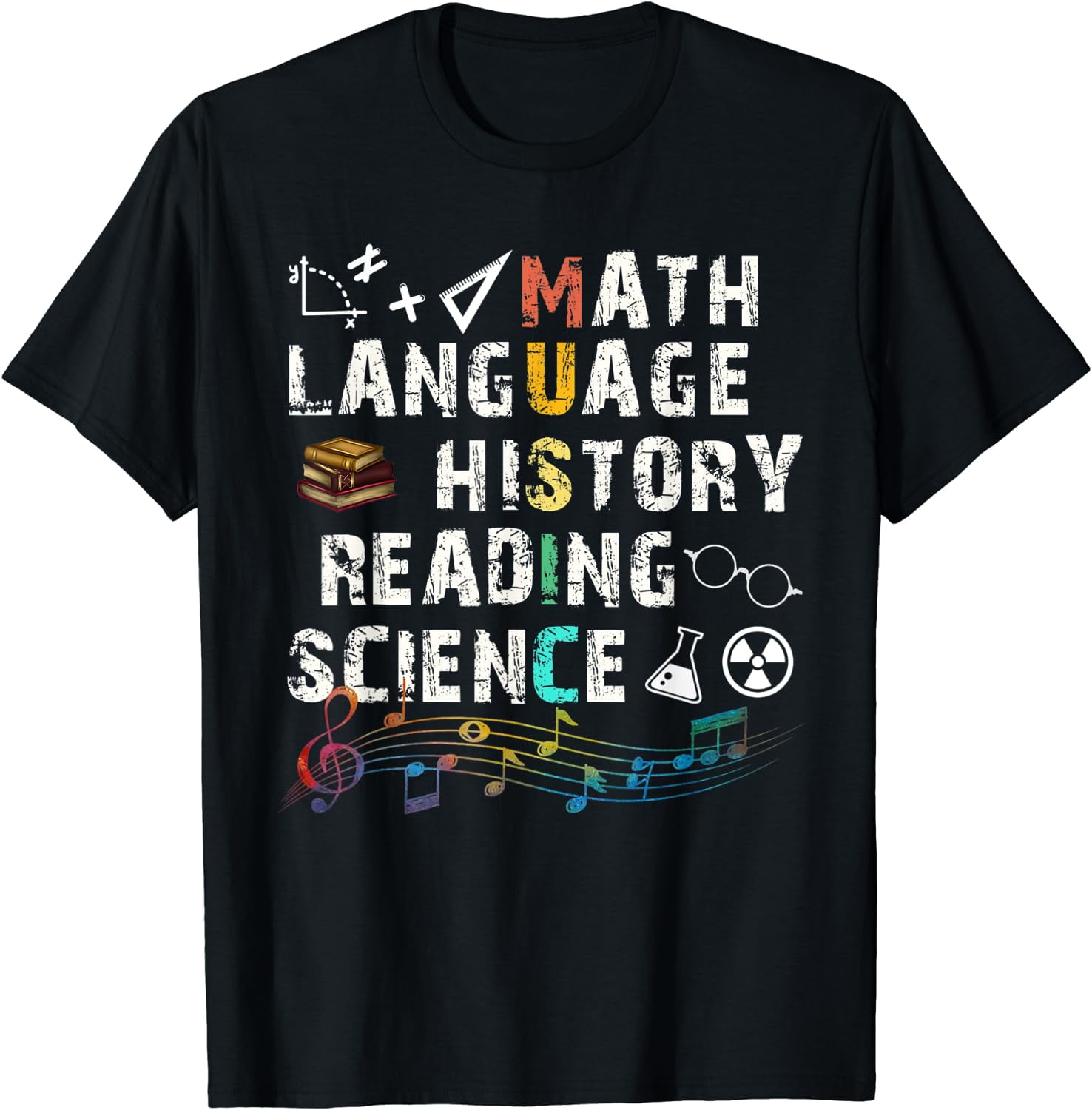 Math Language History Reading Science Music Teacher Funny T-Shirt ...