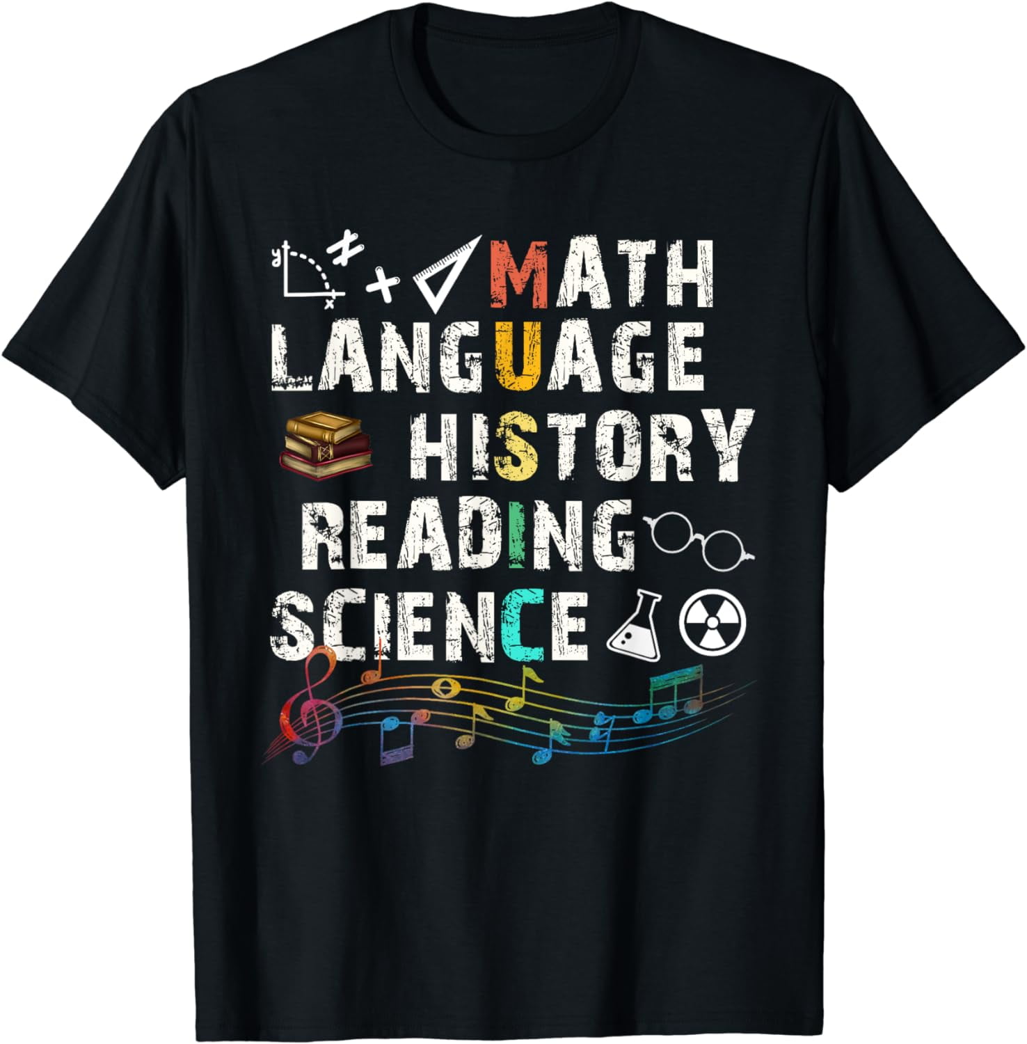 Math Language History Reading Science Music Teacher Funny T-Shirt ...