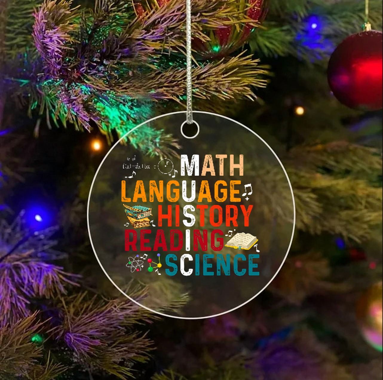 Math Language History Reading Science Music Teacher Ornament, Home ...