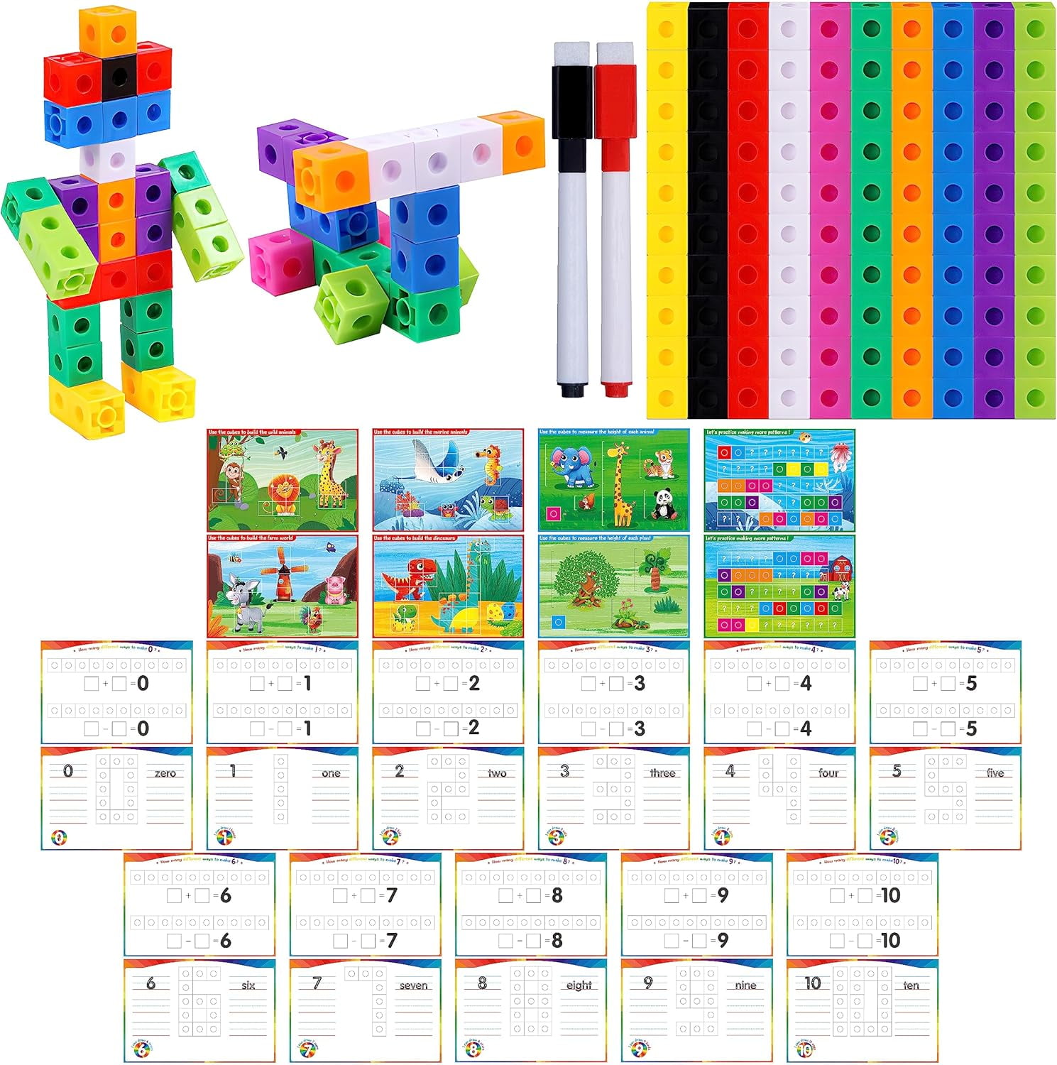 Math Linking Cubes, Math Cubes Manipulatives with Activity Cards ...