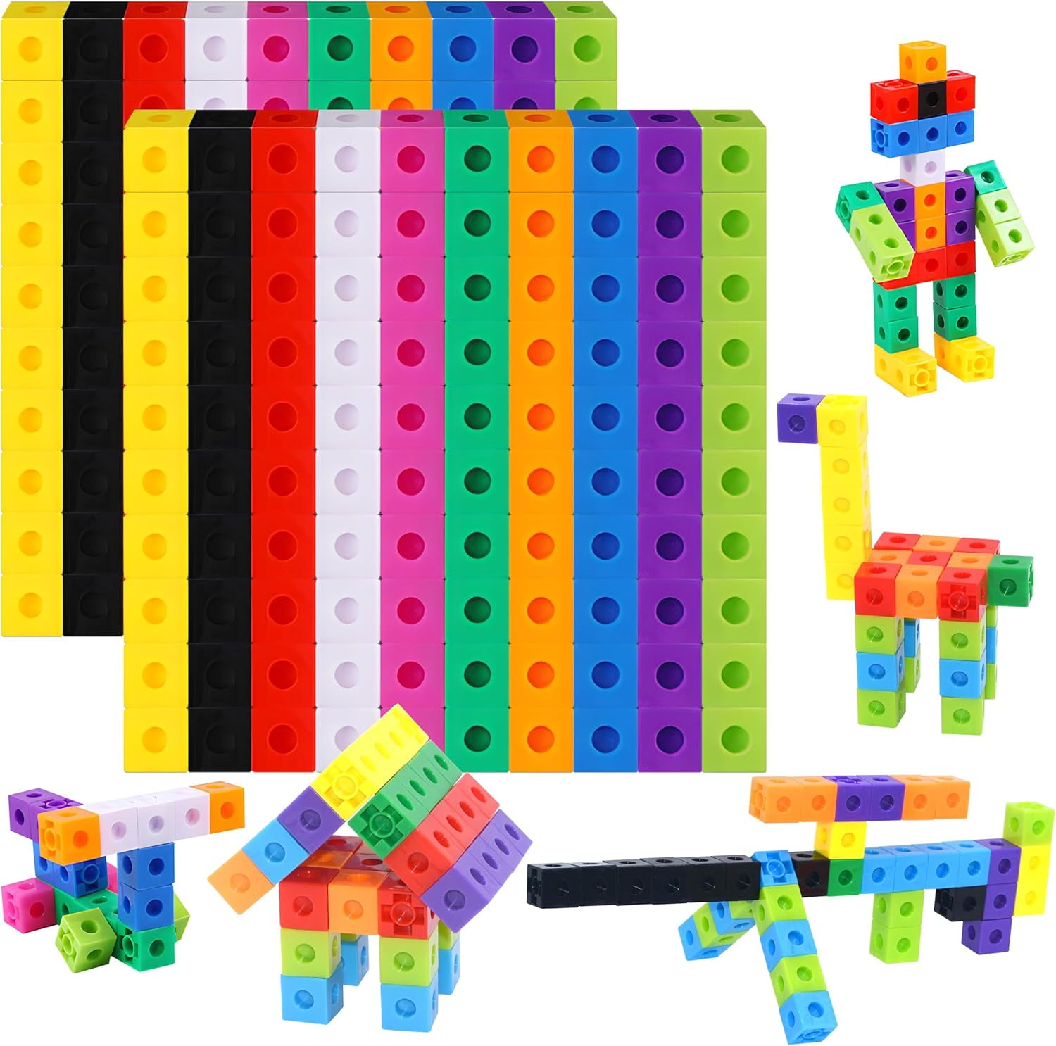 Math Linking Cubes Set Of 100 Math Cubes Manipulative Connecting And Counting Snap Blocks For