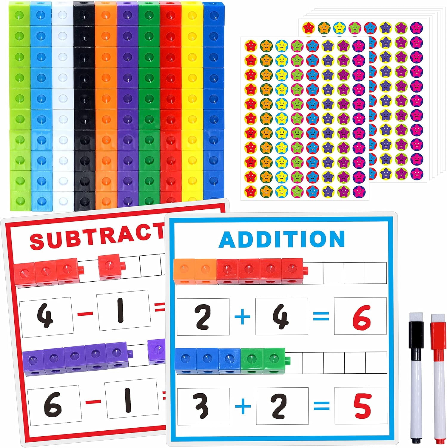 Math Linking Cubes Set Of 100 Math Cubes Manipulative Connecting And Counting Snap Blocks For