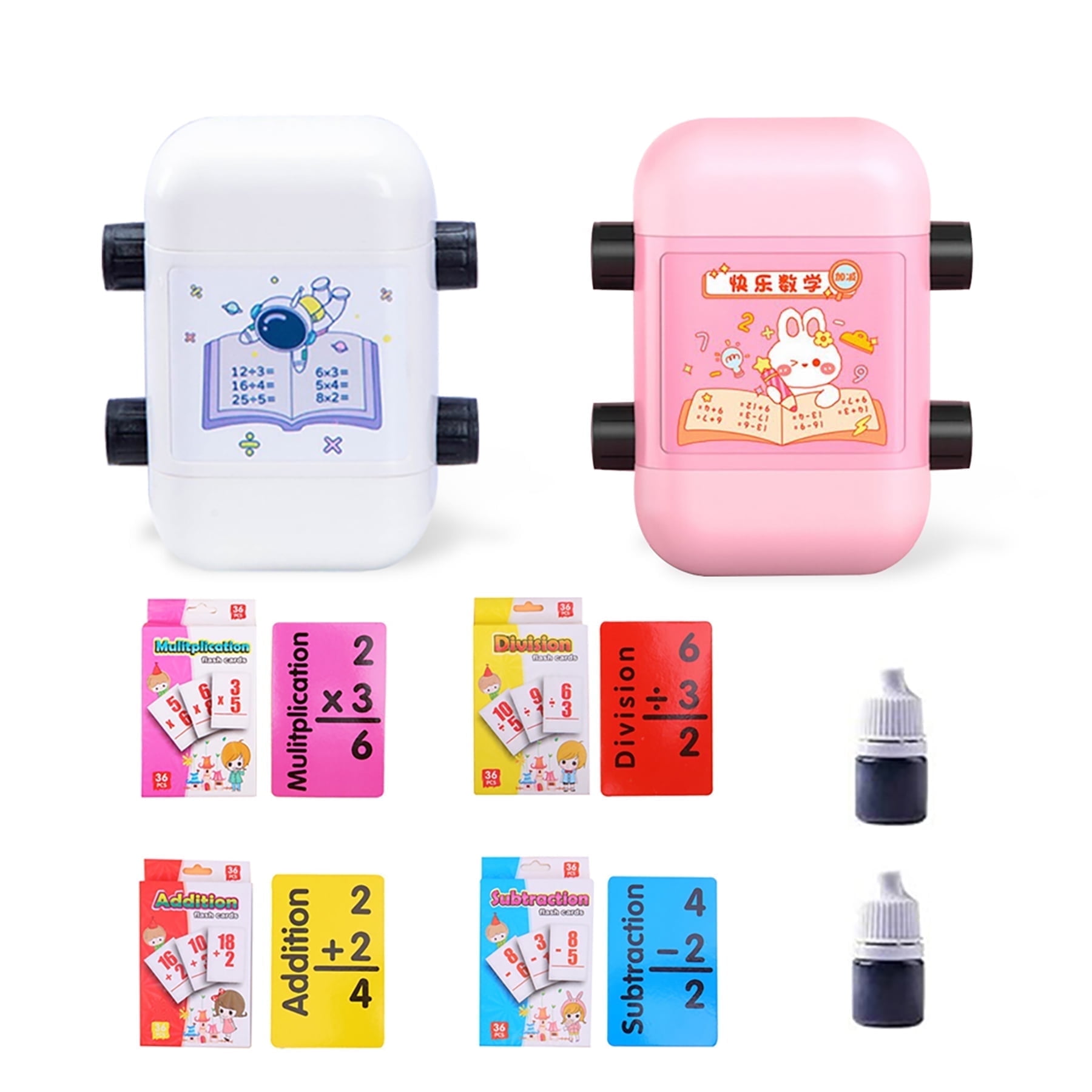 Math Roller Stamp with 4 Math Flash Cards, 2-in-1 Addition, Subtraction ...