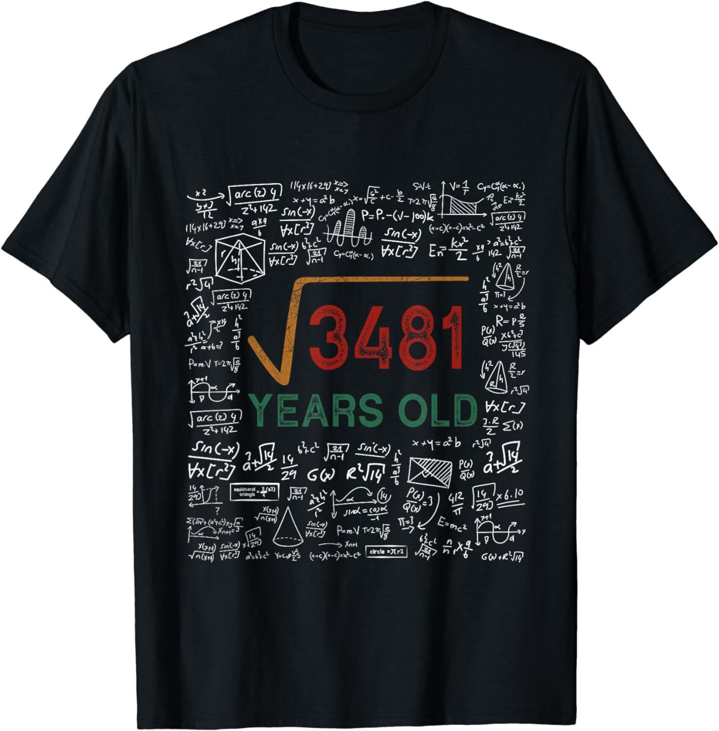 Math Square Root Of 3481 Vintage 59th Birthday 59 Years Old T-Shirt ...