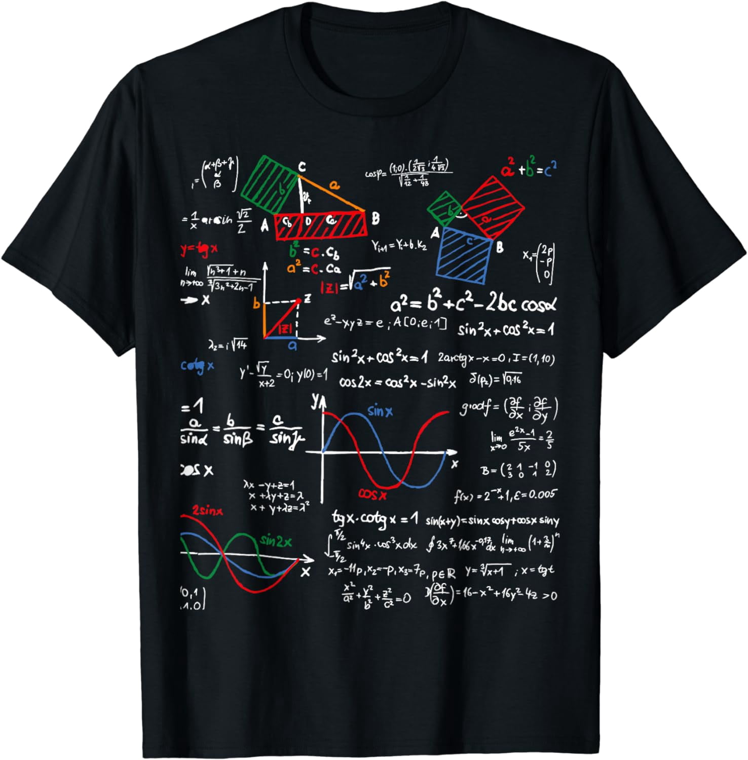 Math T-Shirt Teacher Formulas Cheat Sheet Cool Geek Nerd Tee - Walmart.com