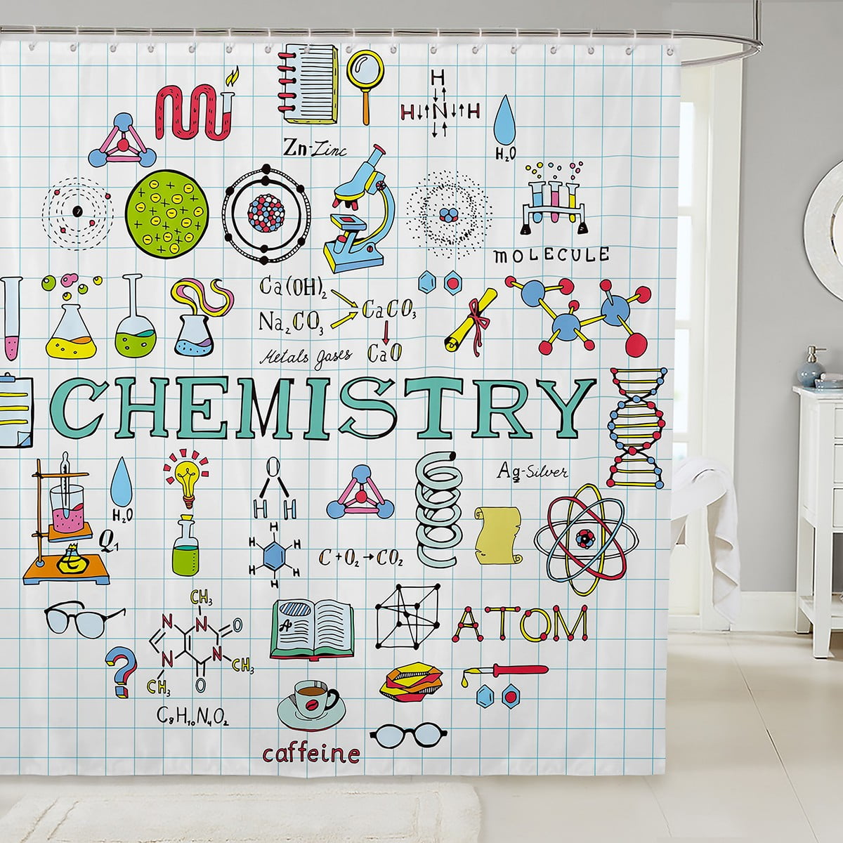 Math Theme Bath Curtain for Boys Girls Chemical Elements Science Theme ...