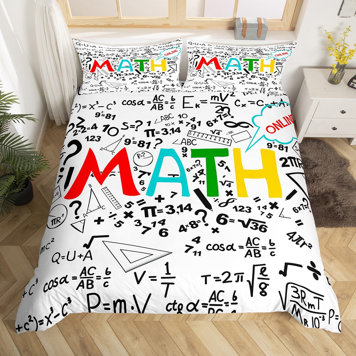 Math Theme Bedding Set For Boys Girls School Educational Dorm Bedroom ...