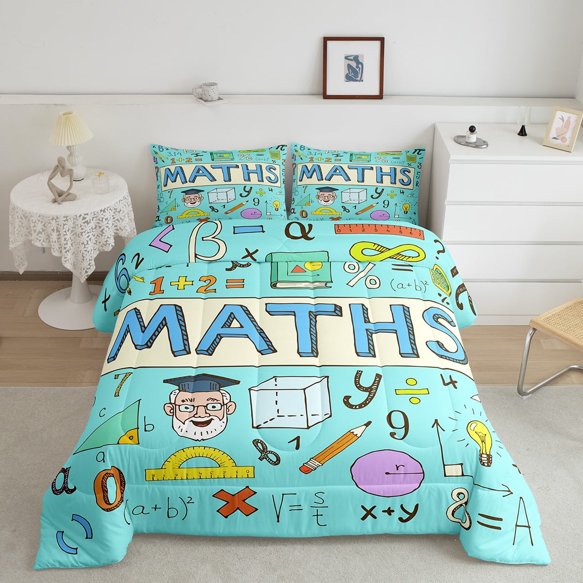 Math Theme Comforter Set for Boys Girls Math Equation Bedding King Size ...