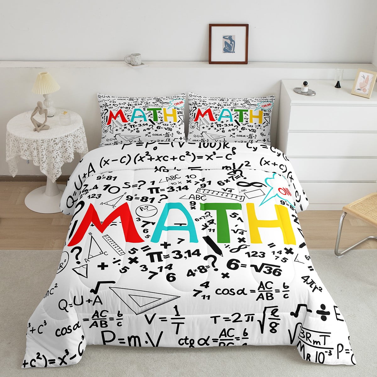 Math Theme Comforter Set School Educational Dorm Bedroom Decor Bedding ...