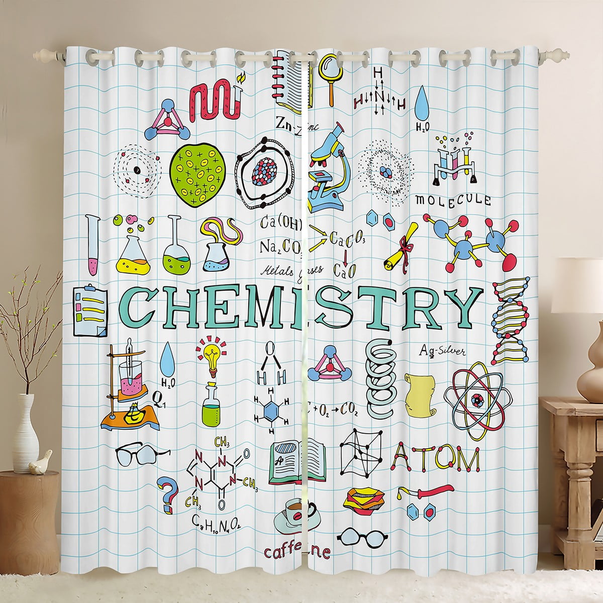 Math Theme Curtains for Boys Girls Chemical Elements Science Theme ...