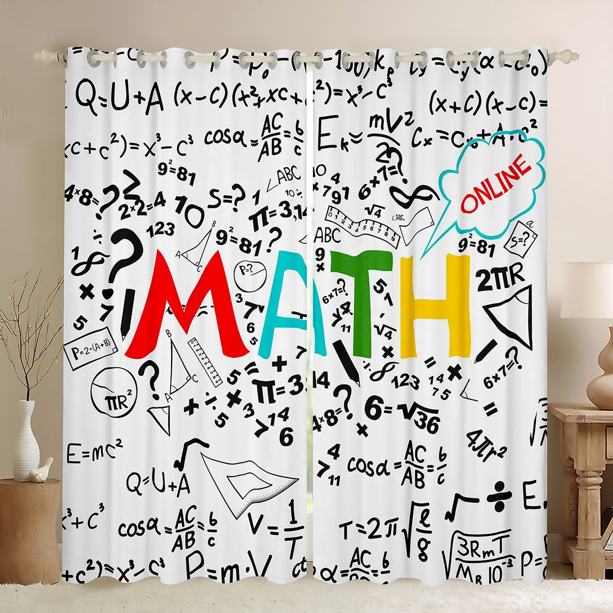 Math Theme Curtains School Educational Dorm Bedroom Decor Window ...