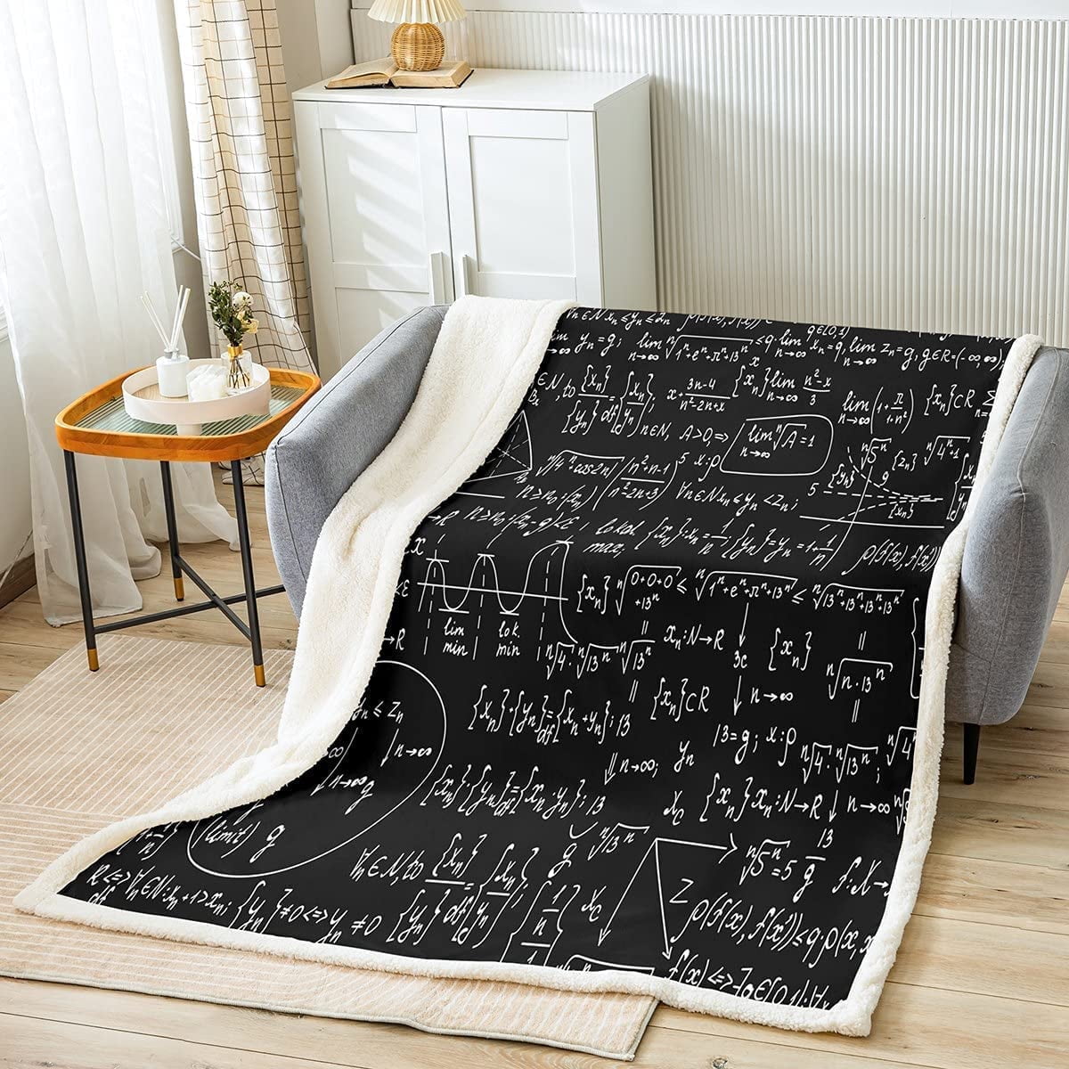 Math Theme Fleece Blanket Mathematical Formula Throw Blanket Geometry Stripe Numbers Sherpa ...