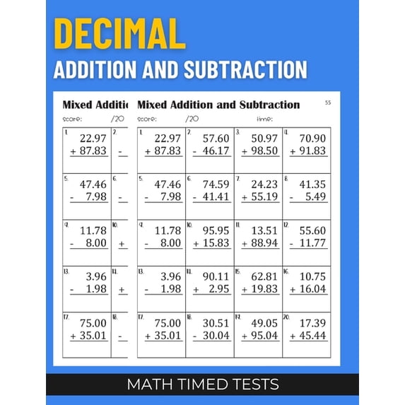 Math Timed Tests: Decimal Addition and Subtraction, (Paperback ...