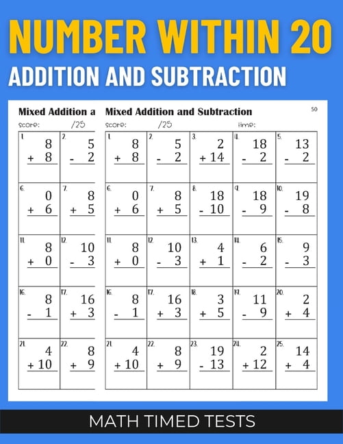 Math Timed Tests: Number within 20 Addition and Subtraction, (Paperback ...