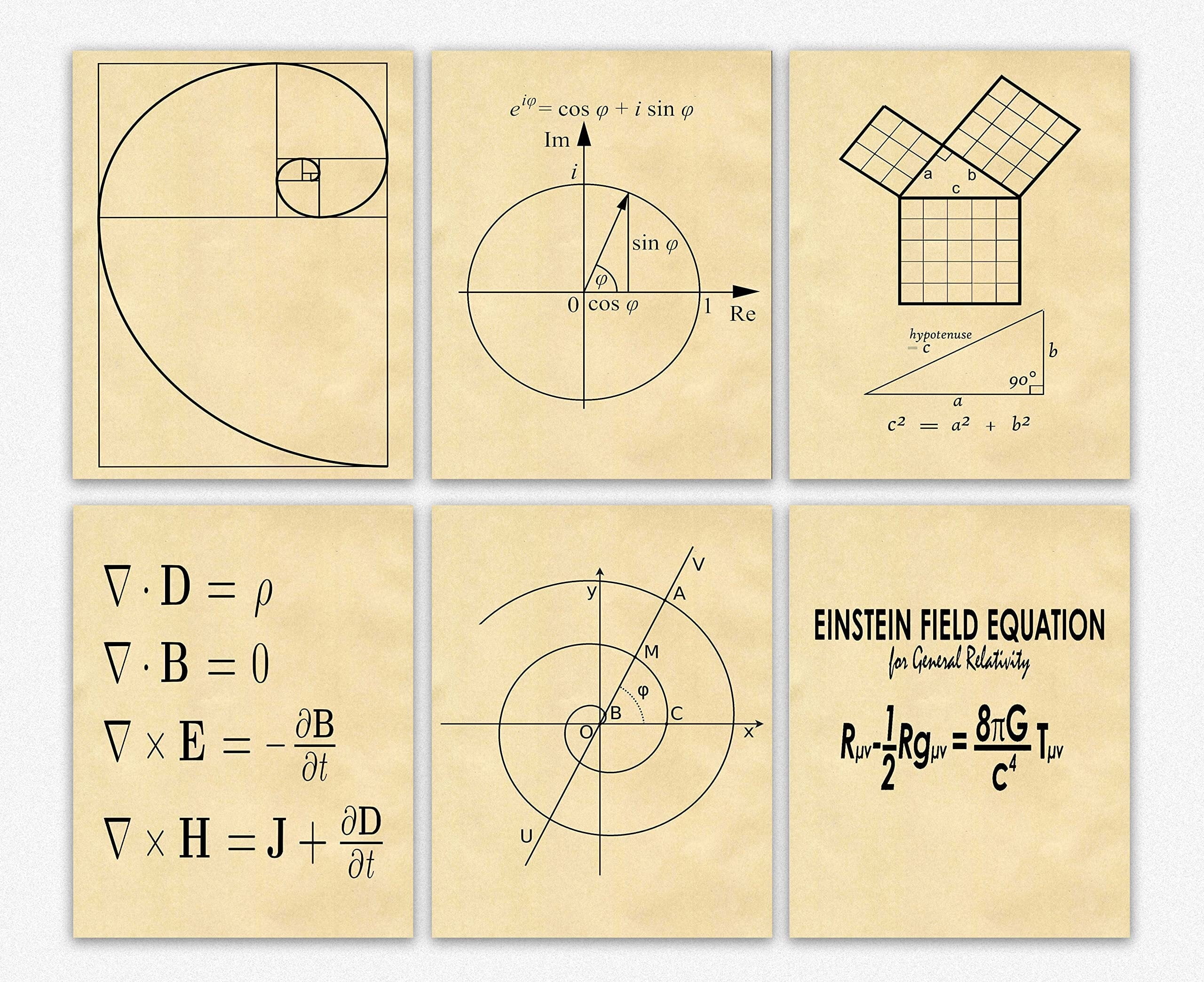 Math Wall Art Fibonacci Spiral Wall Decor Pythagoras's Theorem Classroom Decor Euler's Formula ...