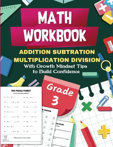 Pre-Owned Math Workbook for Grade 3 with Growth Mindset Tips, Addition ...