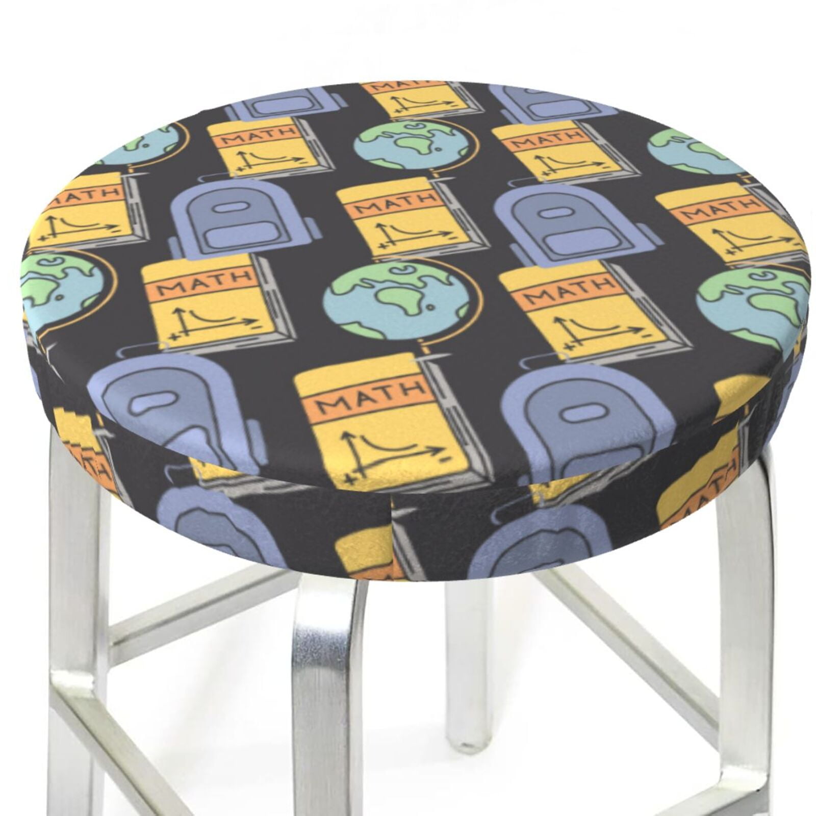 Math book globe Print Bar Stool Covers - Stretch Round Seat Covers with ...