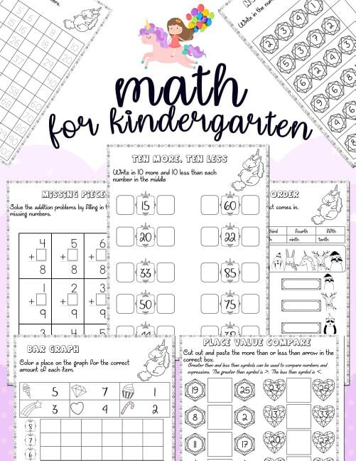 Math for Kindergarten: Unicorn Math Activity Book for Kindergarten and ...