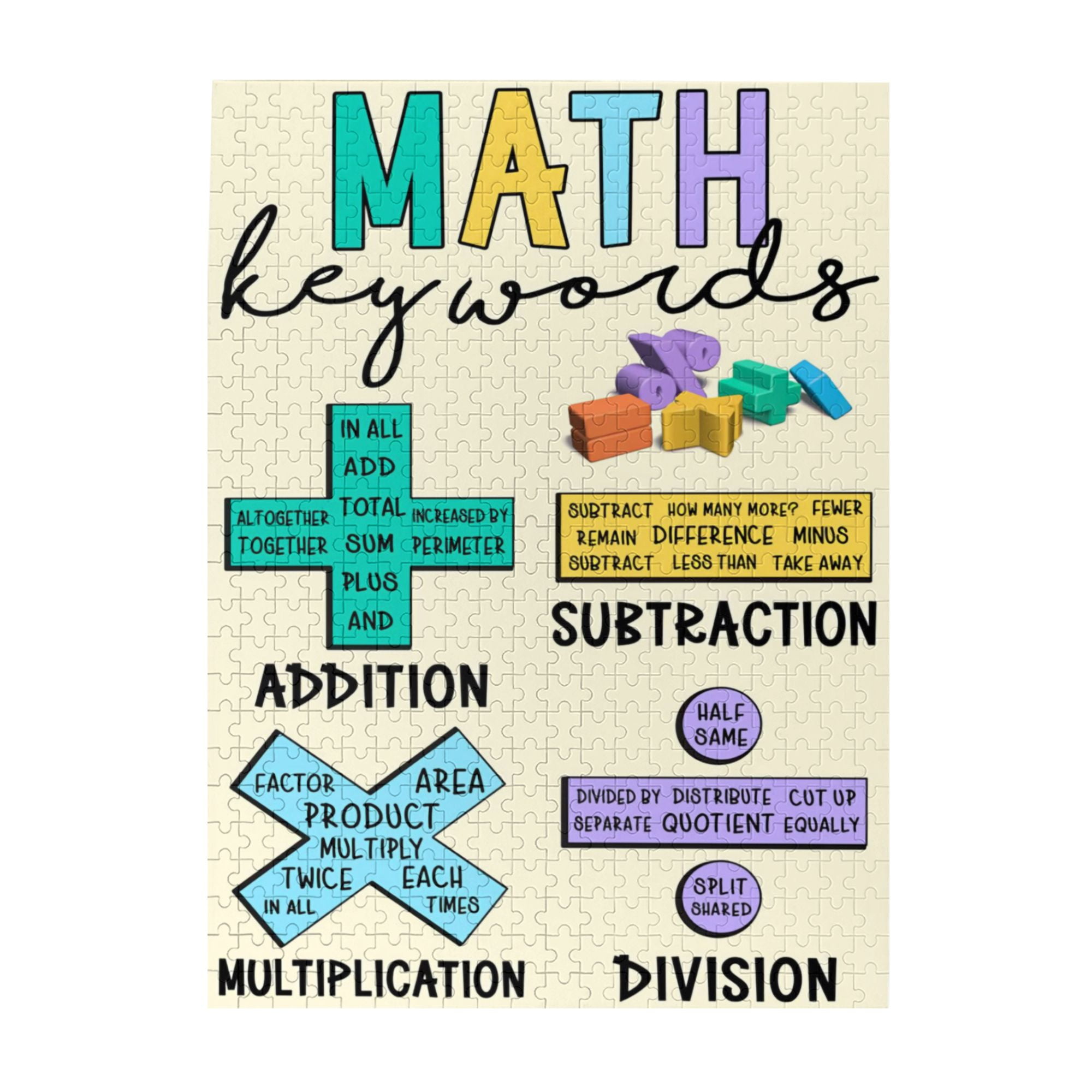 Math keywords Puzzle, math teacher gifts, math teacher Puzzle, back to ...