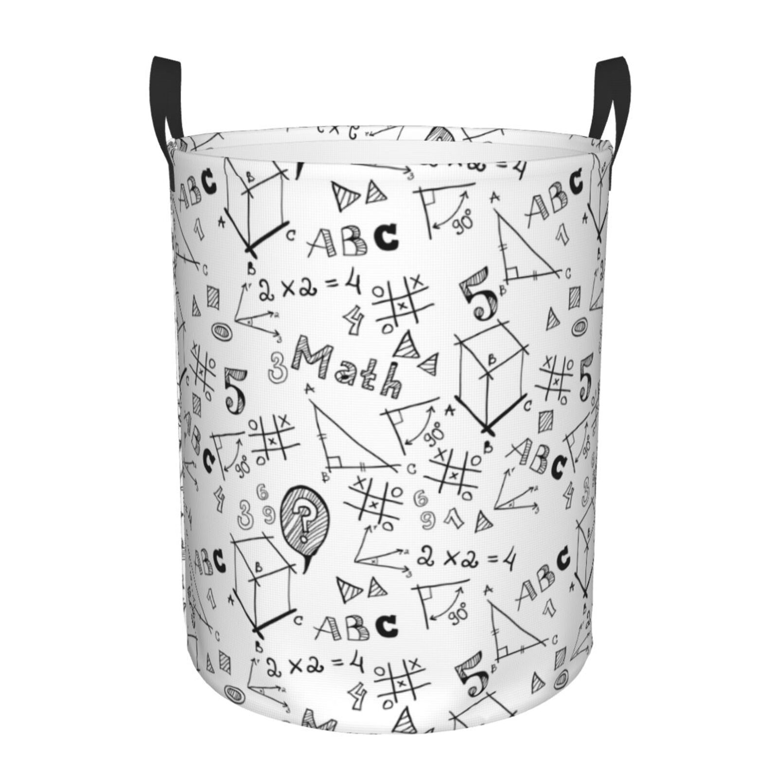 Math letter Print Round Laundry Basket, Laundry Hamper with Handle ...