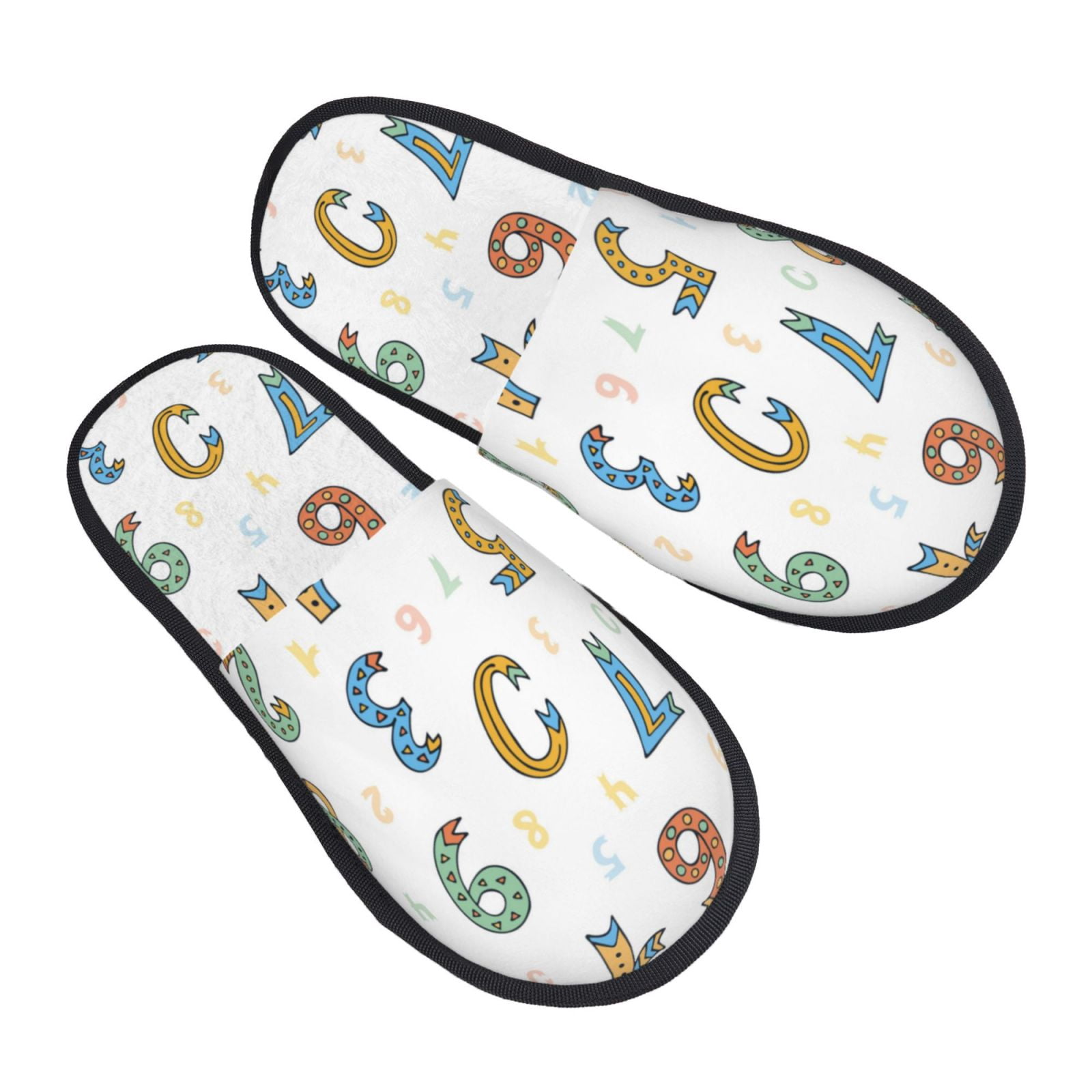 Math number Print cartoon House Slippers for Women Indoor, Fuzzy Warm ...