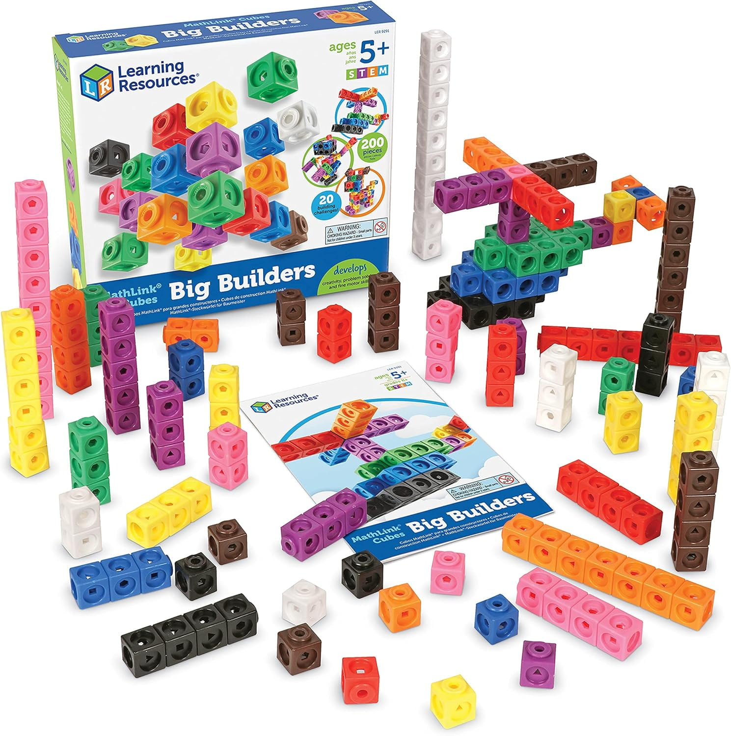 MathLink Cubes Big Builders - Set of 200 Cubes, Ages 5+, Develops Early ...