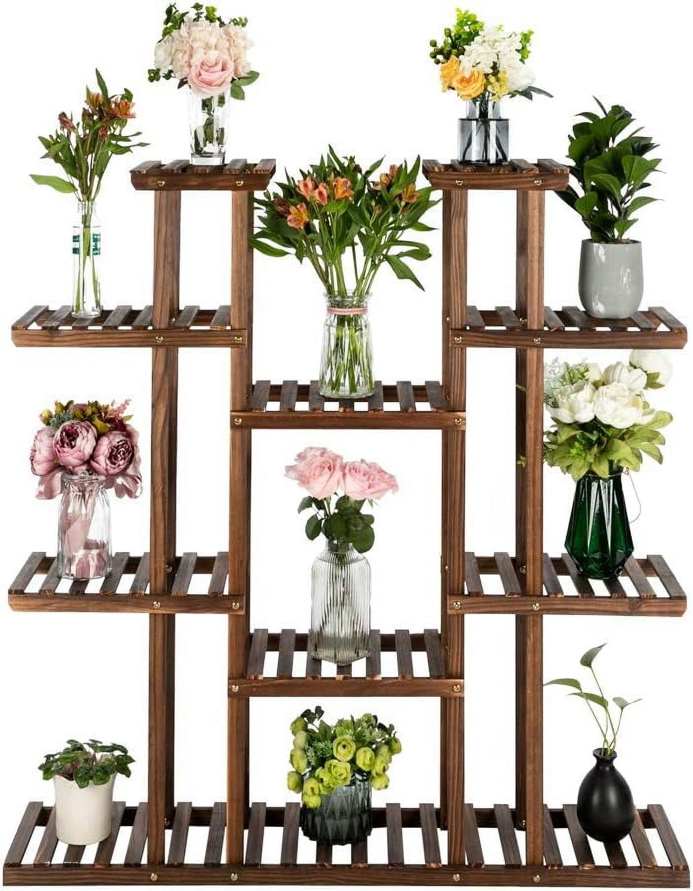 MathRose Wood Plant Stand Indoor Outdoor, Wooden Plant Display Multi ...