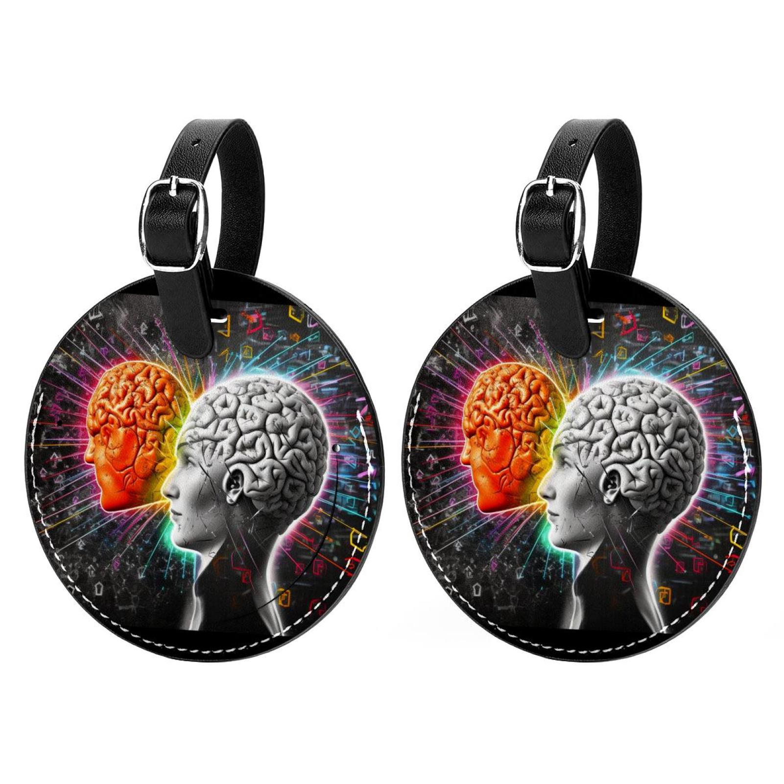 Mathematical Engineering 2Pcs PU Leather Round Luggage Tags with ...