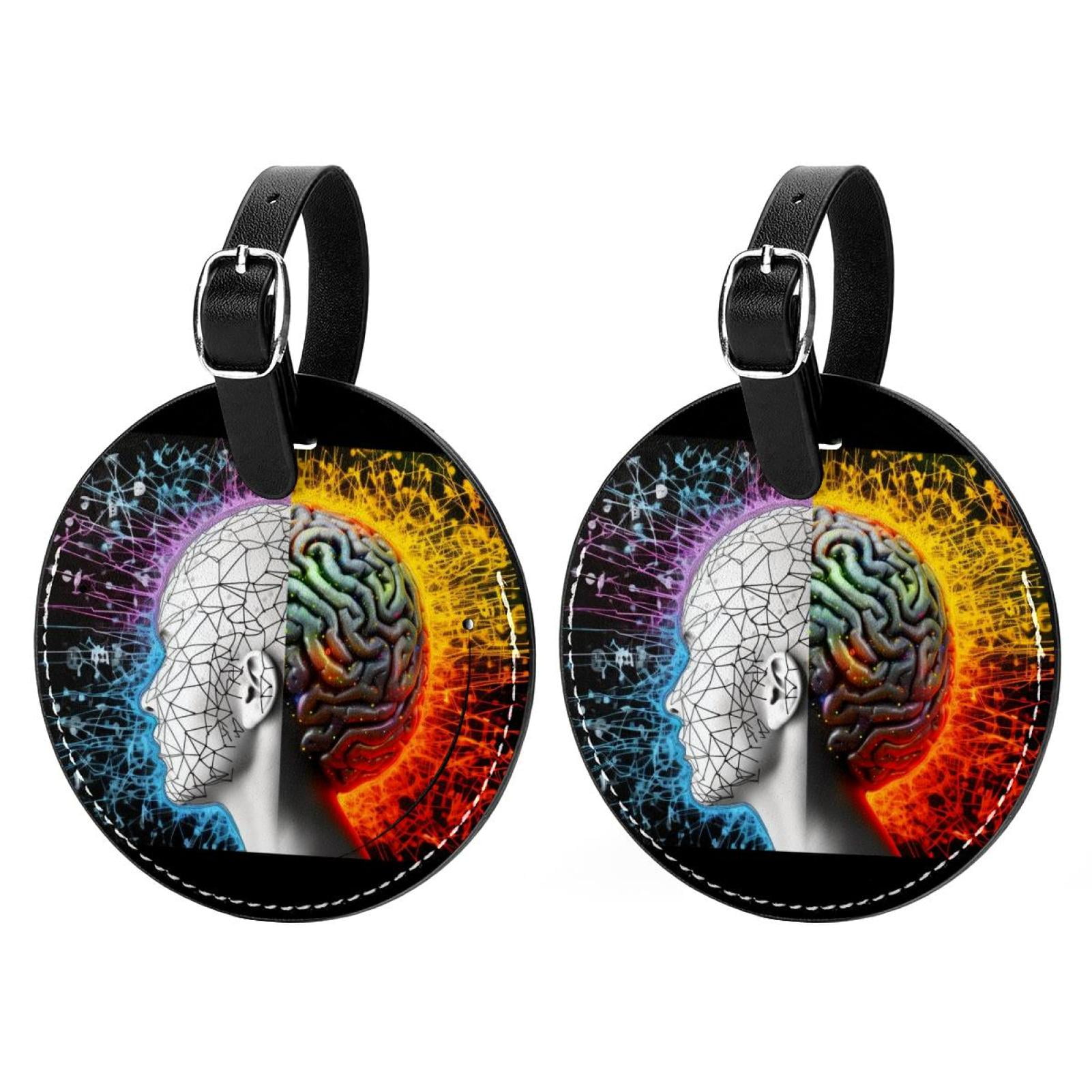 Mathematical Engineering Set of 2pcs PU Leather Round Suitcase Tags ...