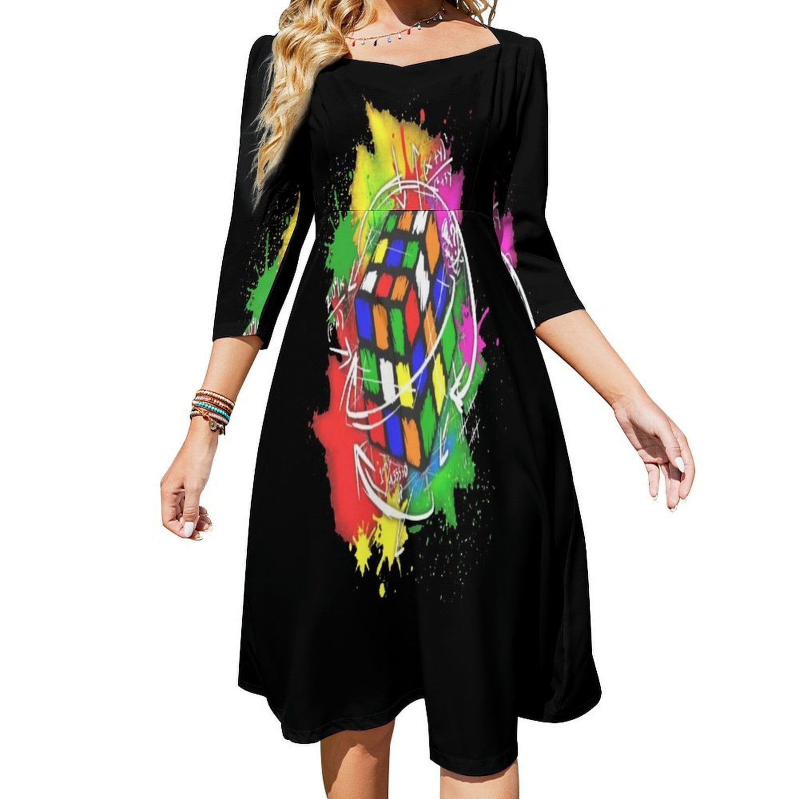 Mathematical Formula Cubo Sweetheart Knot Flared Dress Fashion Design ...