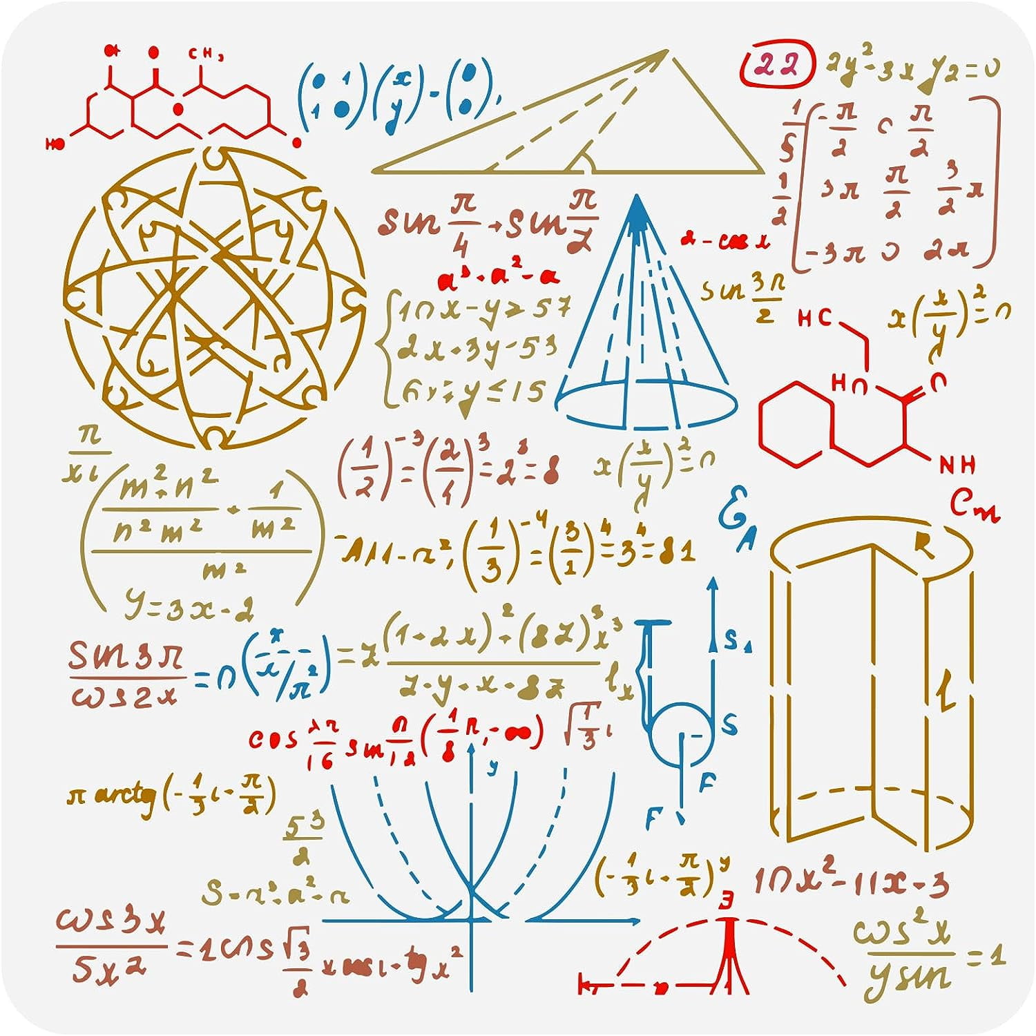 Mathematical Formulas Painting Stencil 11.8x11.8inch Reusable Math ...