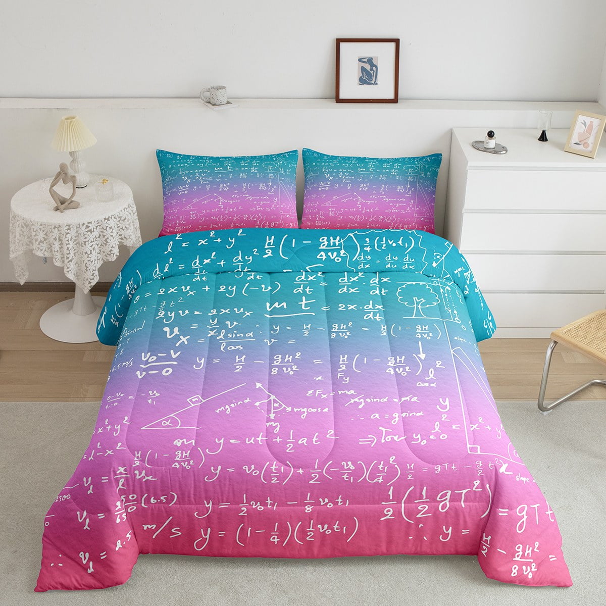 Mathematics Formula Comforter Set King Size Blue Purple Gradient ...